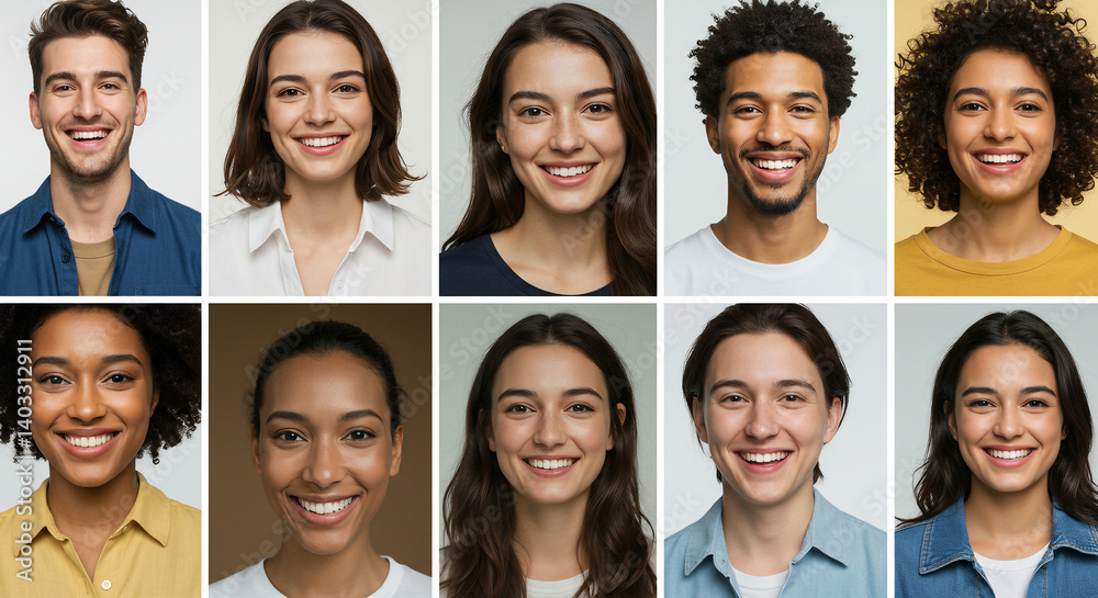 Collage of portraits and faces of multiracial group of various smiling ...