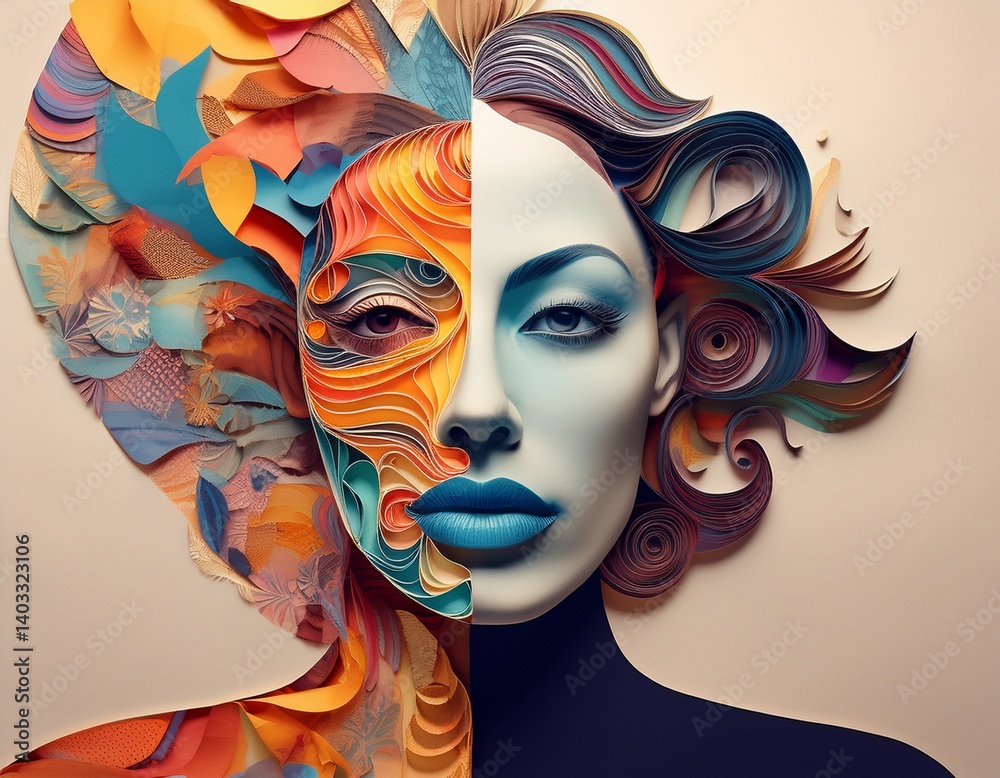 Split-Face Portrait Representing Gender Fluidity – Symbolic Photo ...