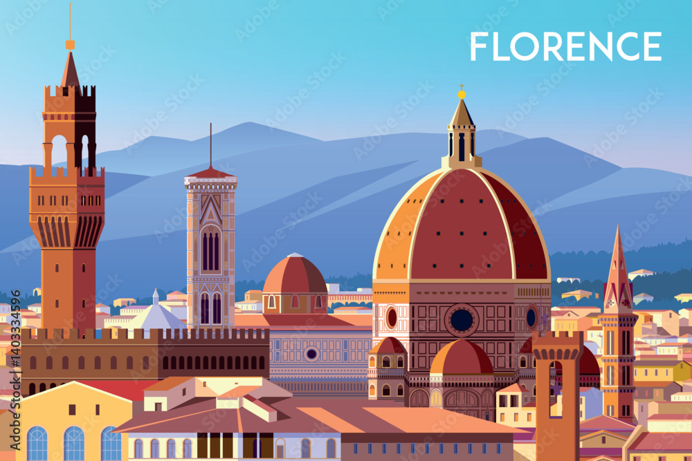 Florence cityscape with colorful traditional mediterranean italian ...