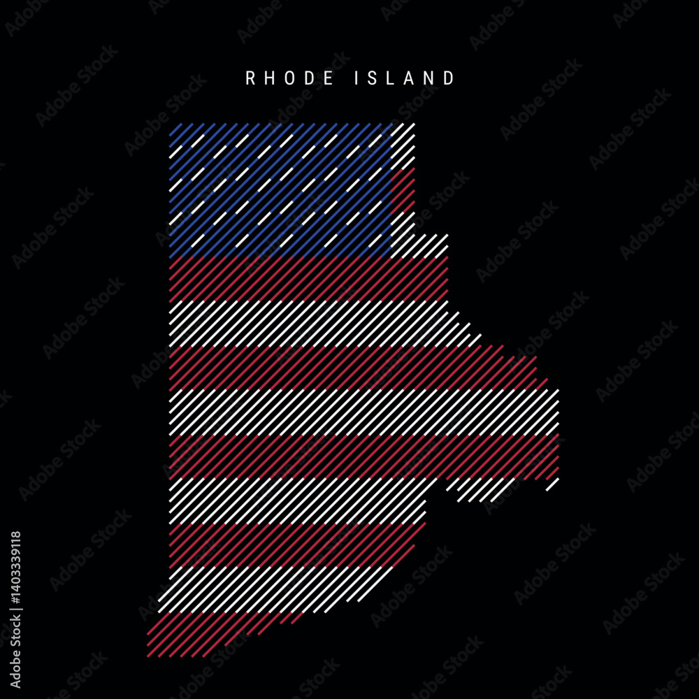 Rhode Island US state hatched silhouette map of slanted parallel lines ...