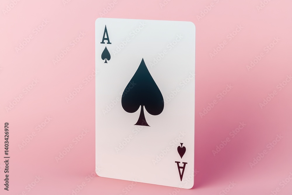 Playing card featuring the ace of spades against a soft pink background ...