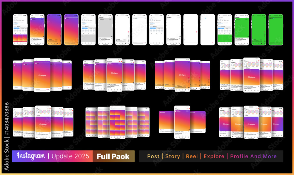Instagram post story reels mockup template with updated 2025 grid size ...