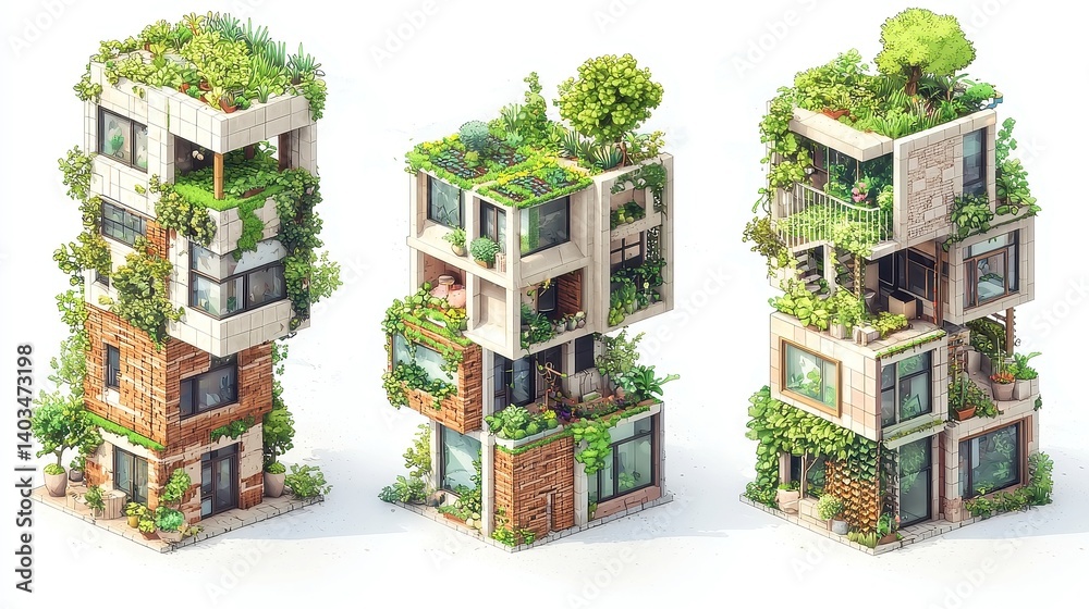 Modular Green Architecture, an isometric pixel art depiction of a ...