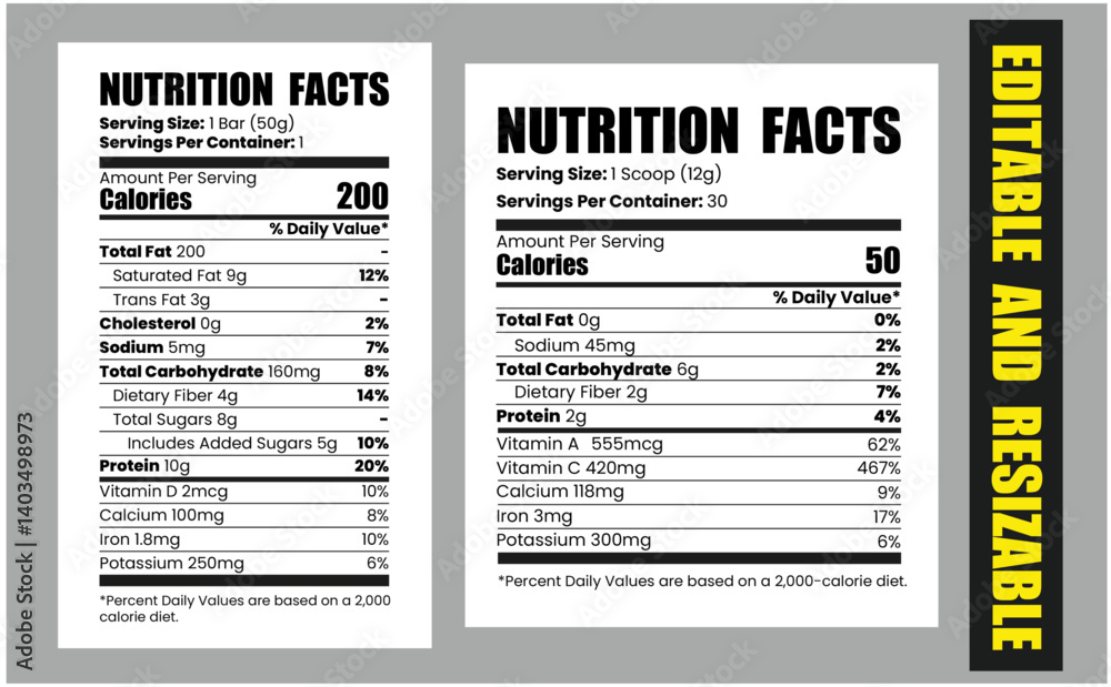 Nutrition facts information design for packaging, nutrition facts label ...