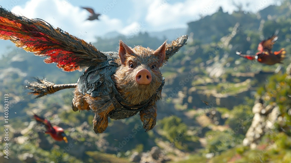 Flying Pig Adventure: A Fantasy Flight Stock Photo | Adobe Stock