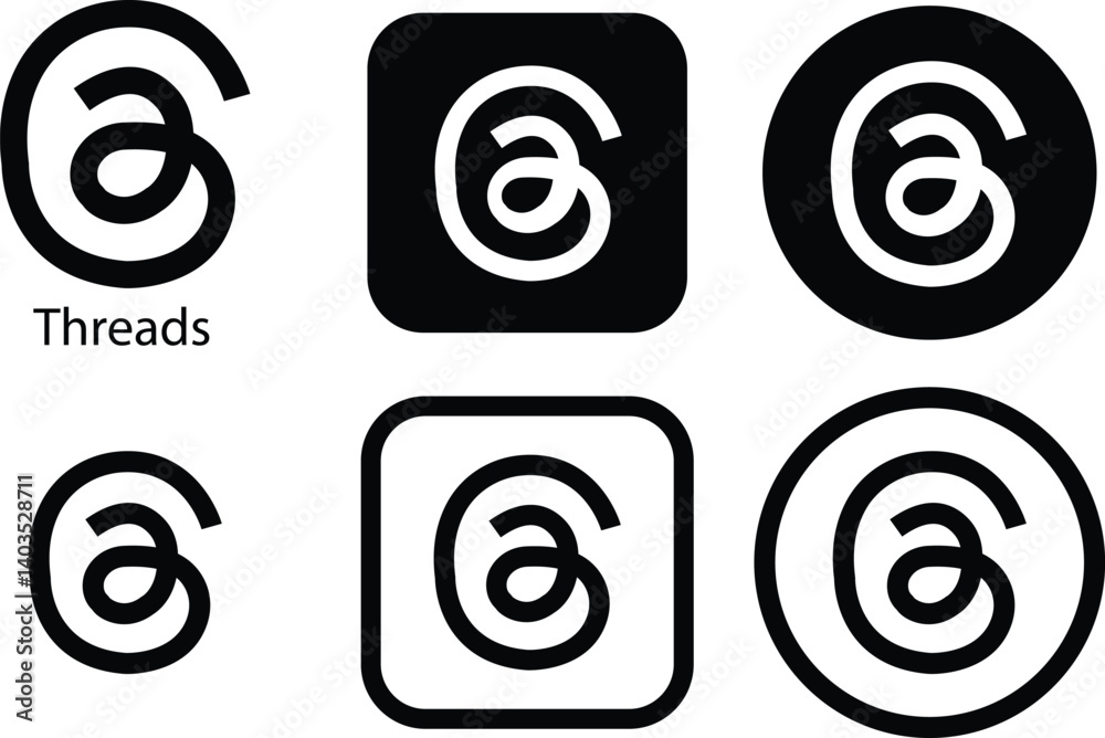 Threads mobile app icon set and logo on transparent background, vector ...