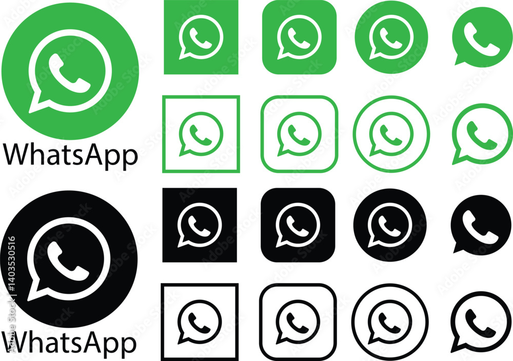 Whatsapp mobile app icon and logo on transparent background, vector ...