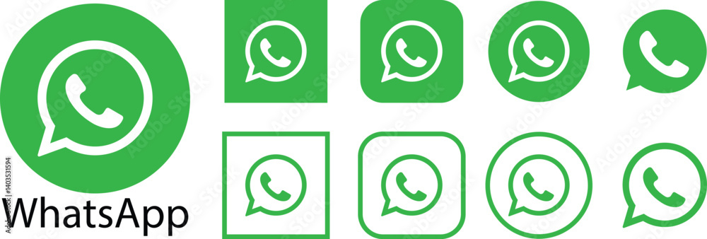 Whatsapp mobile app icon and logo on transparent background, vector ...