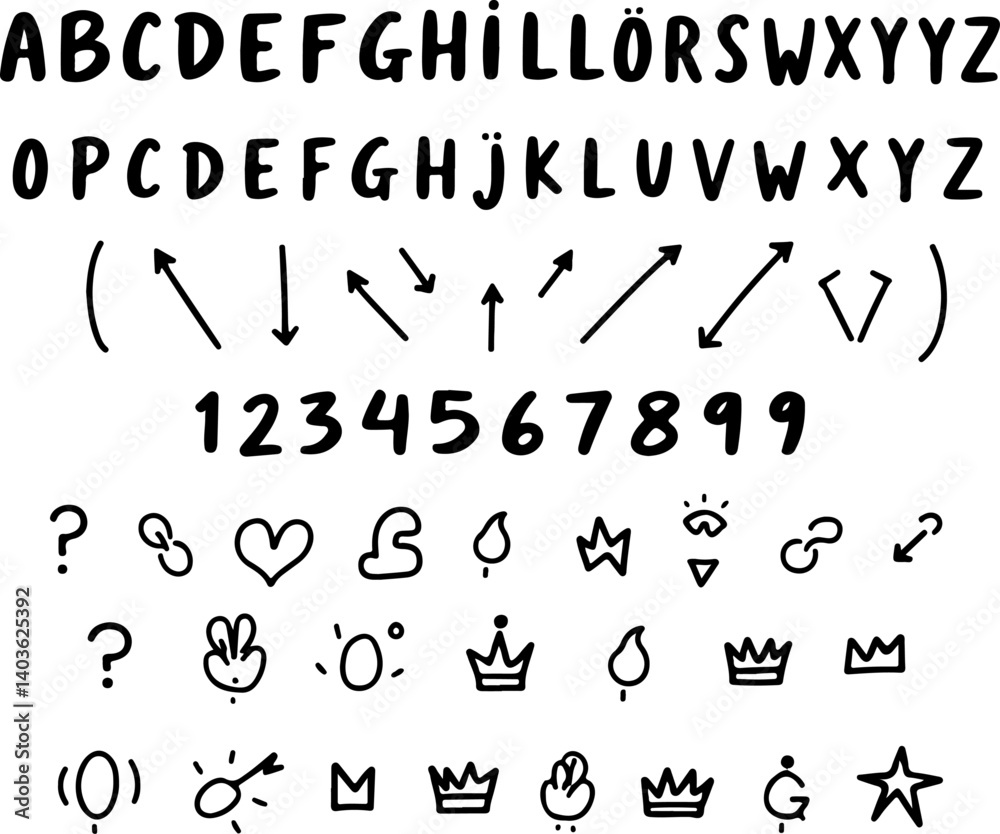 Whimsical Doodle Font Pack Playful Handwritten Letters & Icons Quirky ...