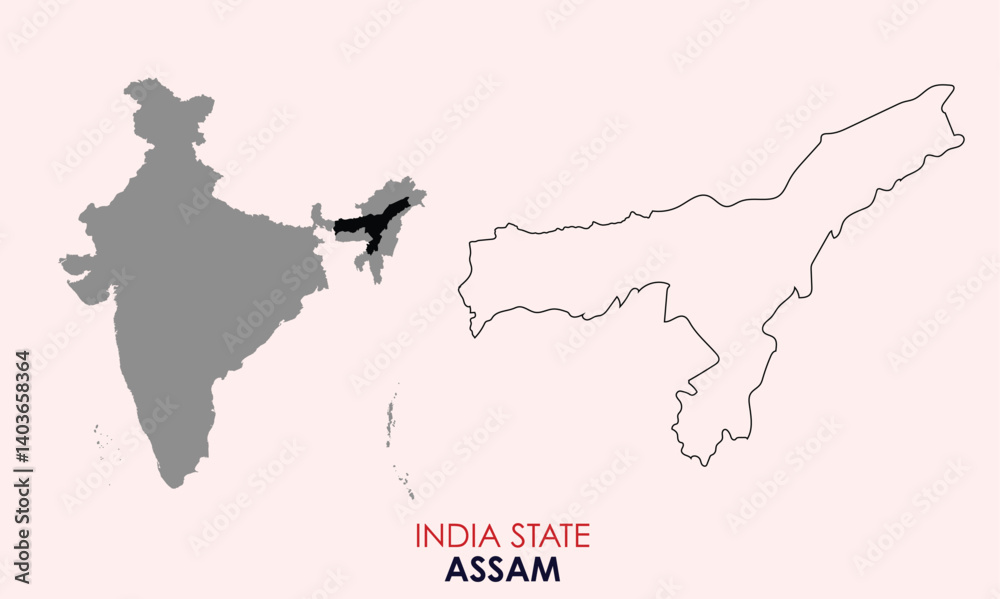 Vettoriale stock di Map of Assam, Map of Assam with Indian Map, Assam ...