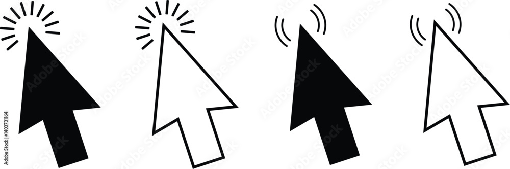 black arrow cursors symbol. fill and outline arrow clicks and clicking ...