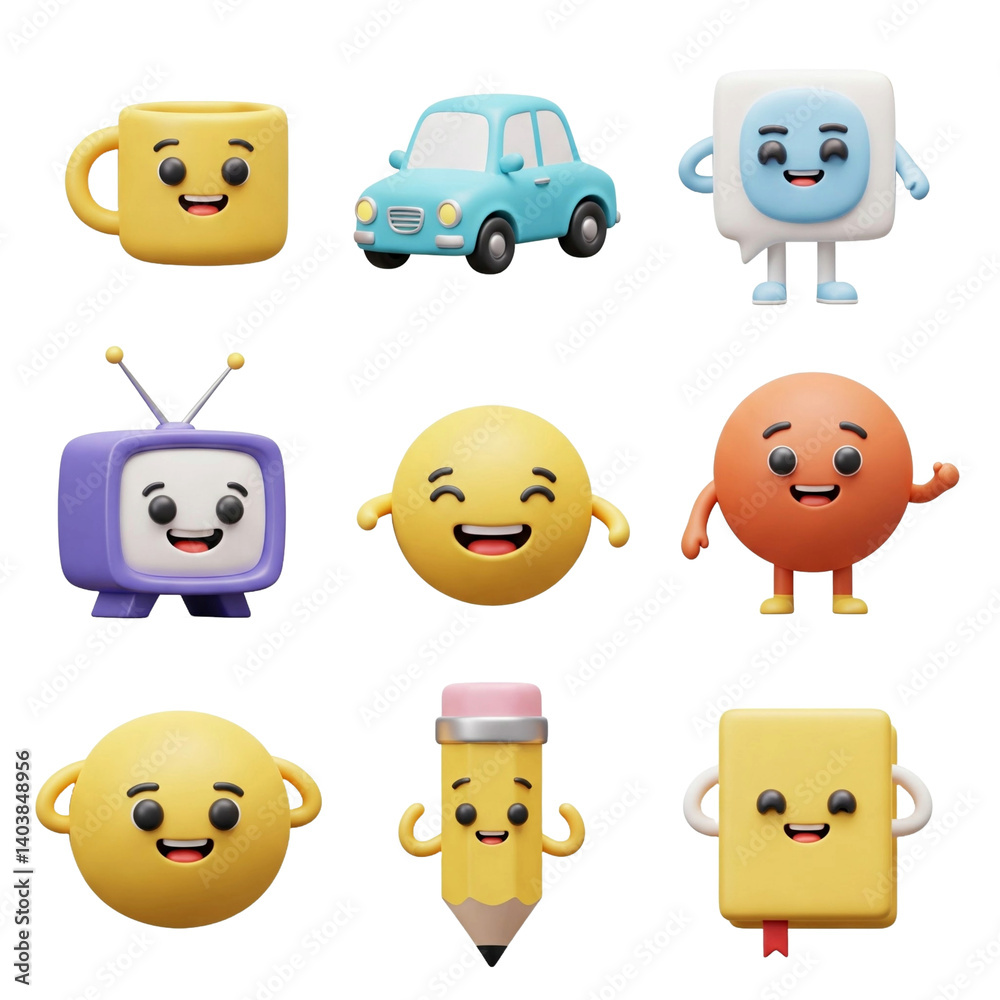 Set de iconos de emoticones con caras en estilo animado 3D coloridos de ...