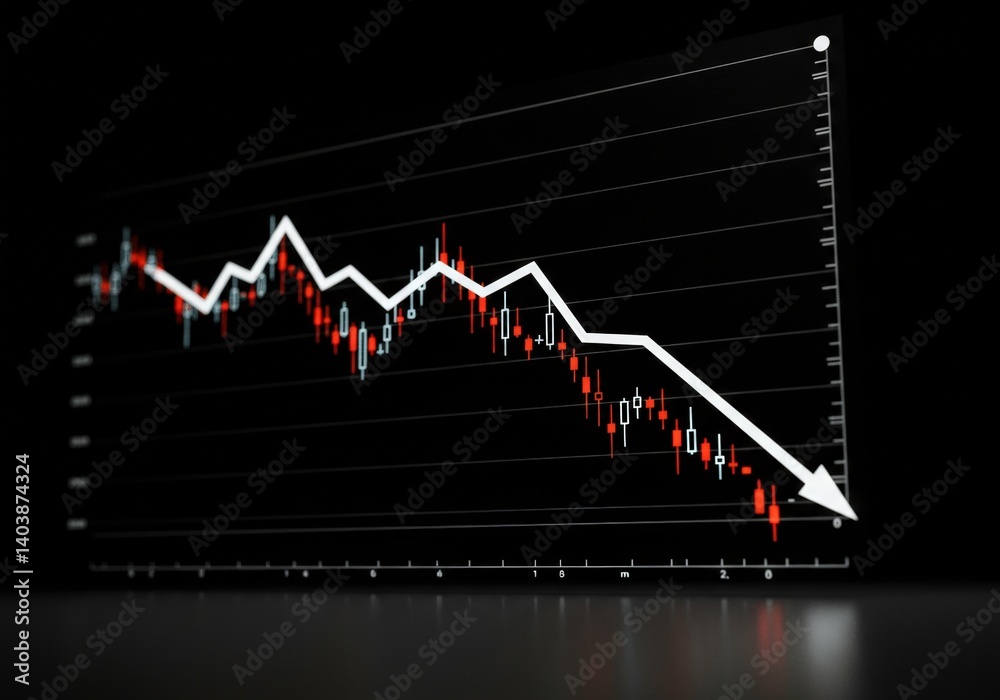 Stock market crash chart with downward trend. Indicating financial ...