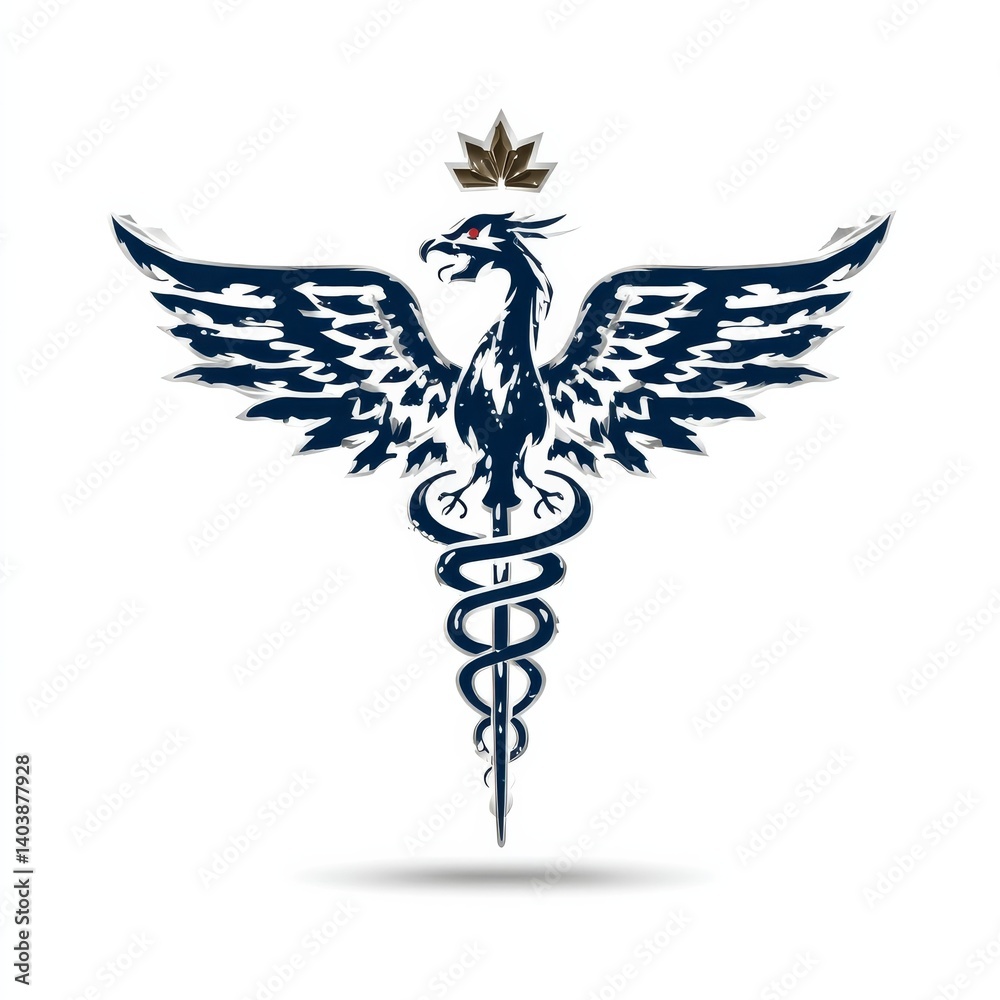 Stylized Caduceus with Eagle and Crown: Symbol of Authority and ...