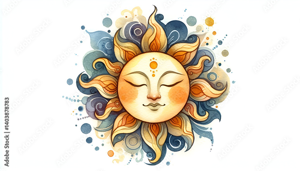 Watercolor style illustration of a sun. Sinhala and Tamil New Year Sun ...