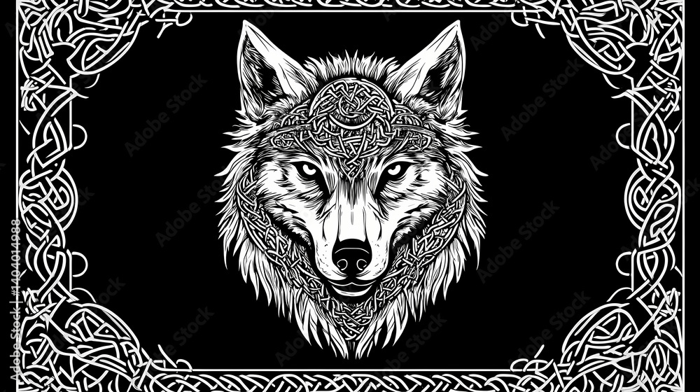 Wolf head celtic symbol design flat black and white illustration ...