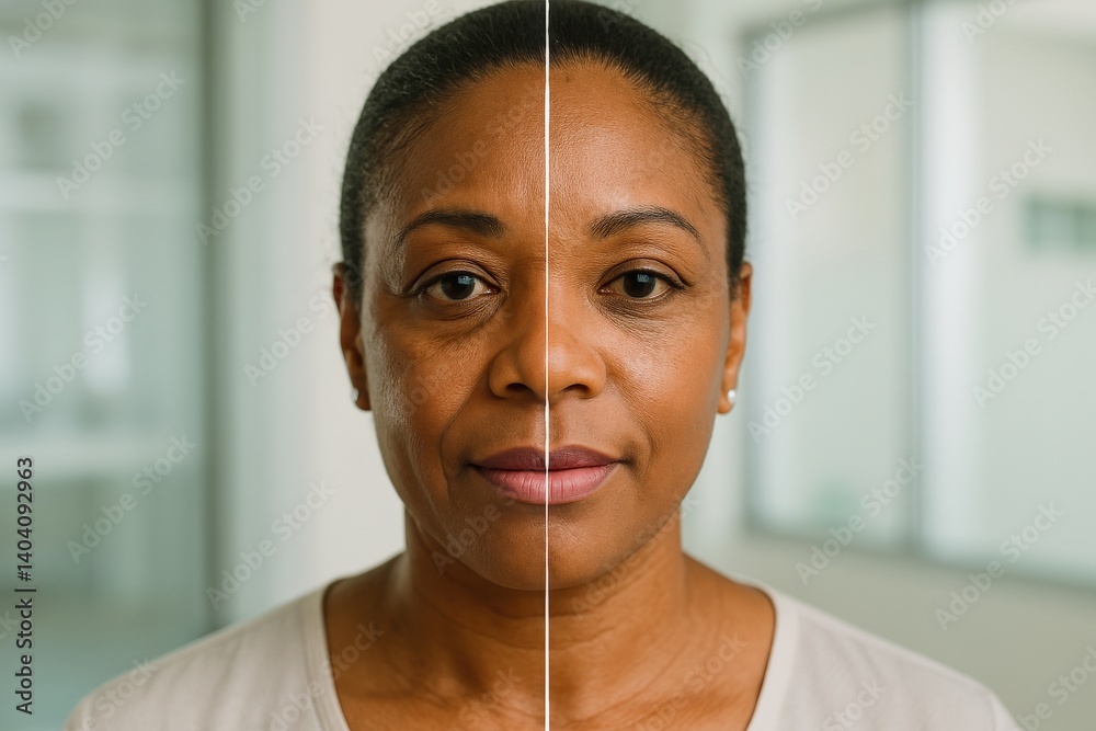 This display showcases a side-by-side view of facial rejuvenation ...