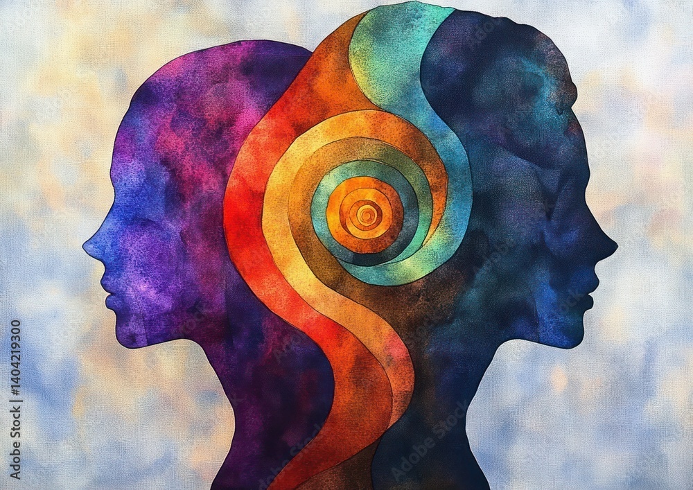 Psychology Therapy Graphic Design Human Mind Silhouette Watercolor ...