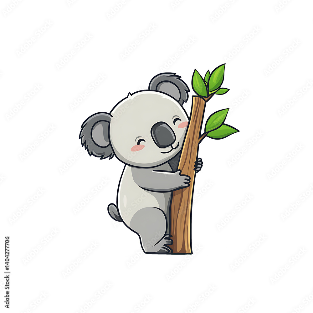 cartoon koala hugging tree, transparent background, bold outline Stock ...
