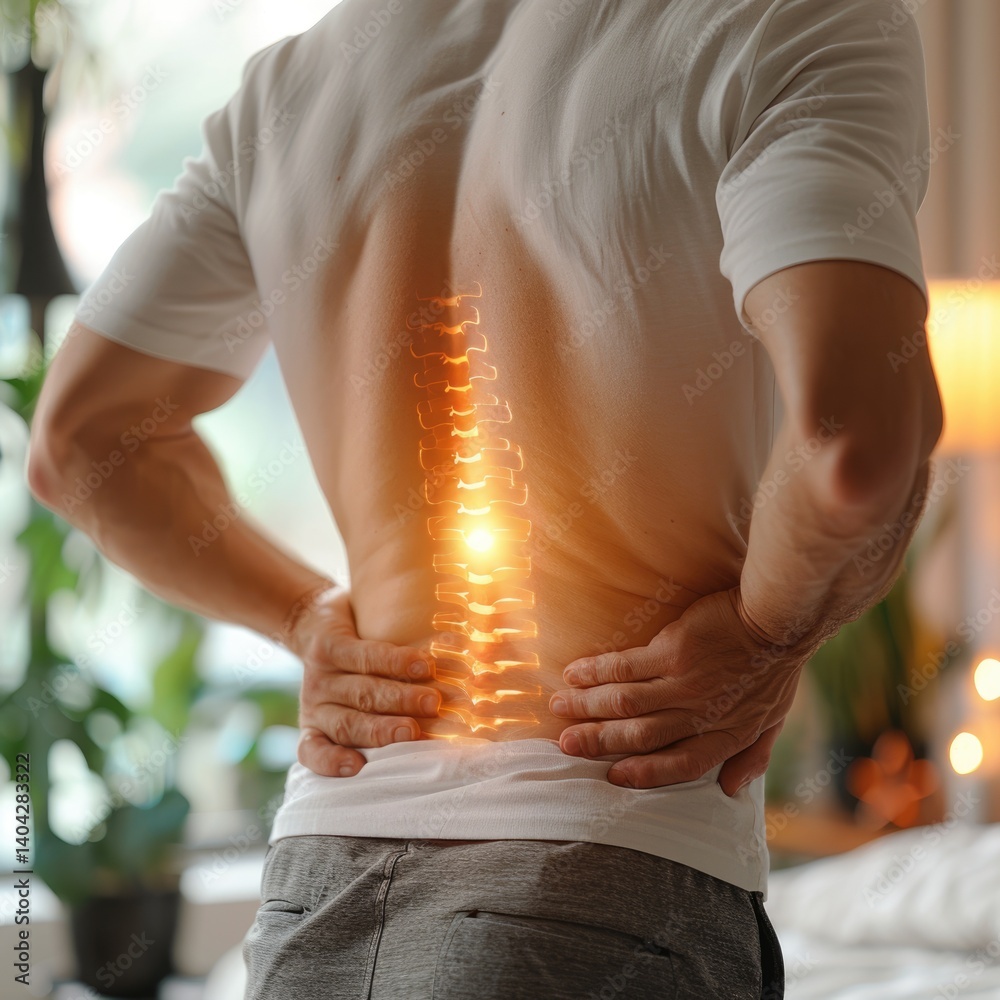 Back pain: spinal discomfort, posture strain, nerve pressure, muscular ...