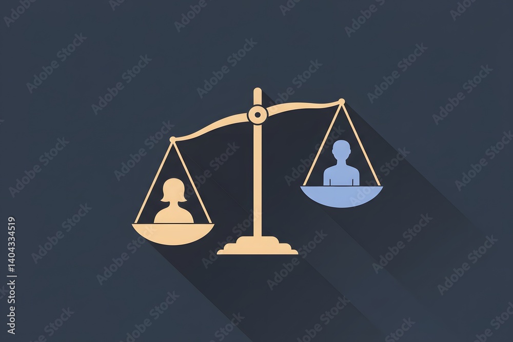 Silhouette of male and female figures balanced on scales symbolizing ...