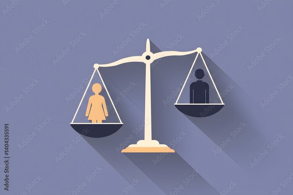 Silhouette of male and female figures balanced on scales symbolizing ...