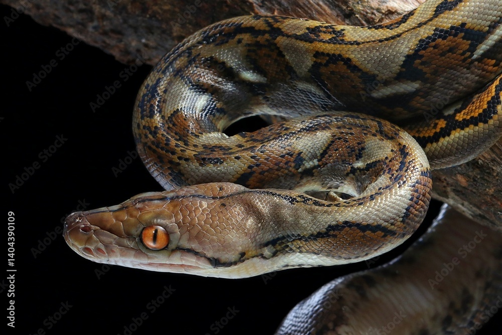 This is a Reticulated Python (Malayopython reticulatus), identifiable ...