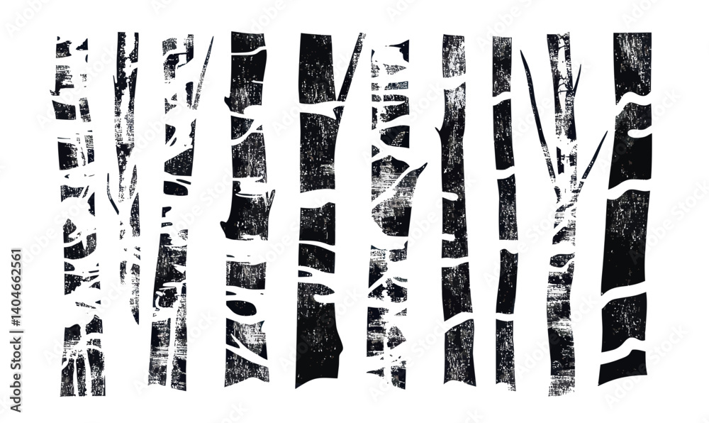Minimalist Birch Tree Trunks Black and White Vector Art for Nature and ...