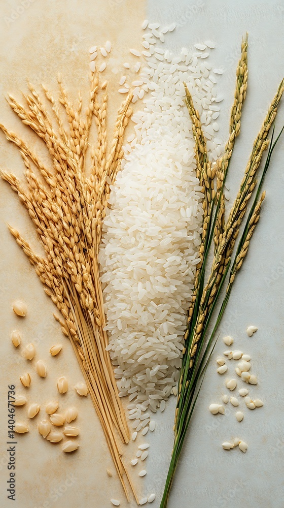 Infographic style image with half-screen rice comparison and half left ...