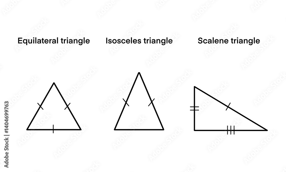 three types of triangles based on their side lengths, an equilateral ...