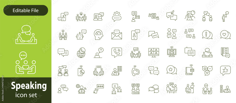 Speaking line editable icon set. Communication icons collection ...