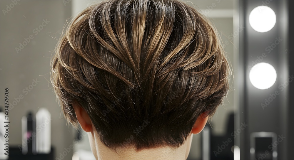 Stylish Haircut Back View with Textured Layers and Color Highlights ...