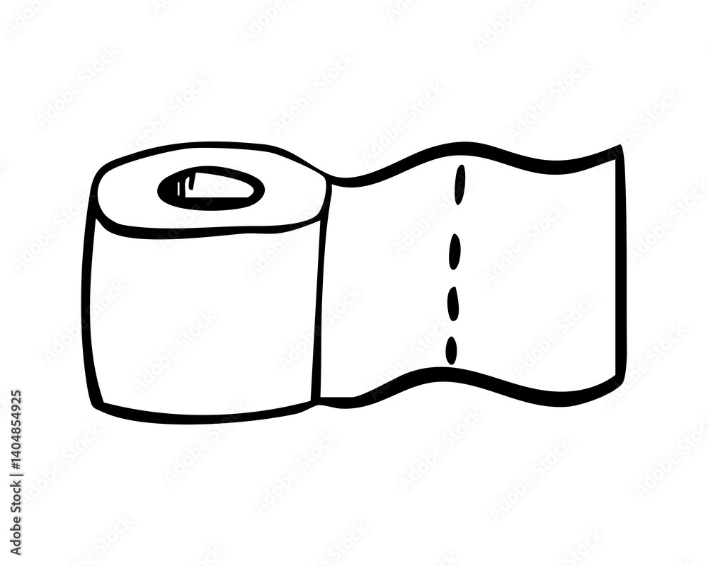 Toilet paper doodle drawing, sketch vector illustration, black line on ...