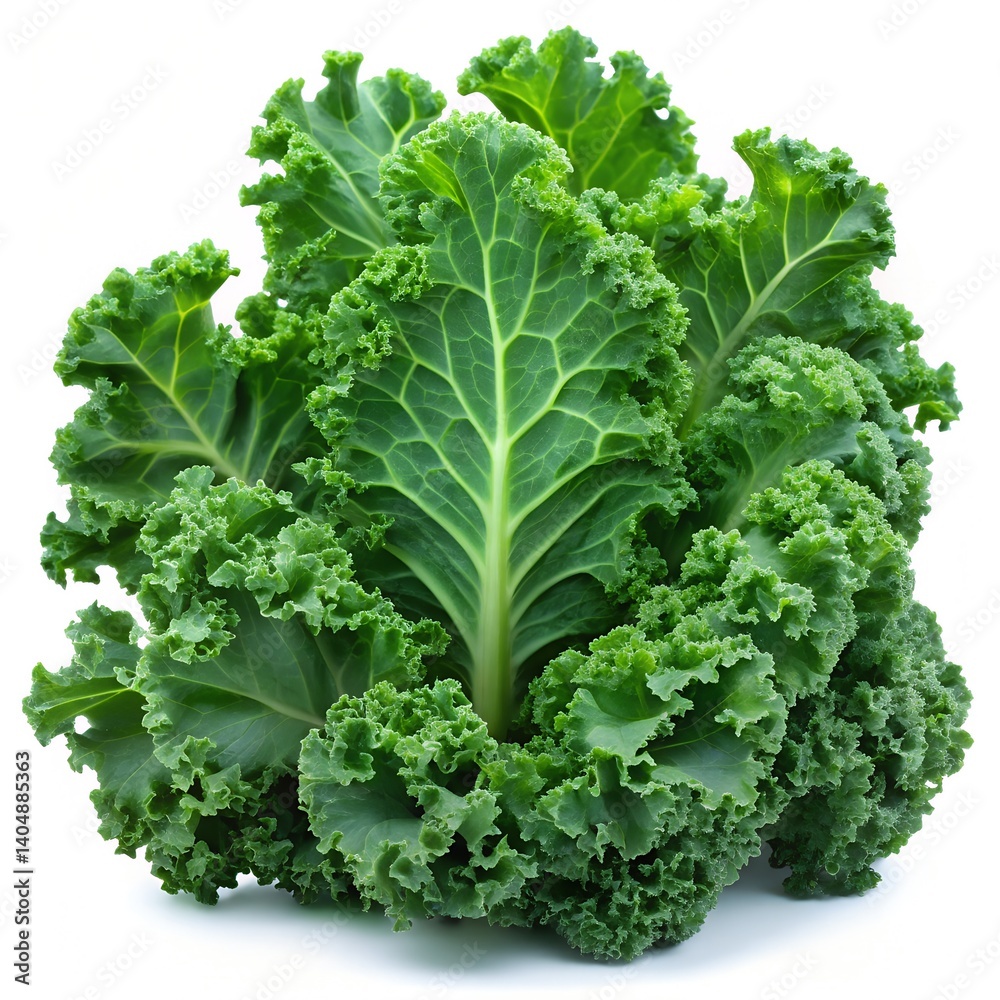 Kale, fresh dark green curly leaves, vibrant and crisp texture, hyper ...