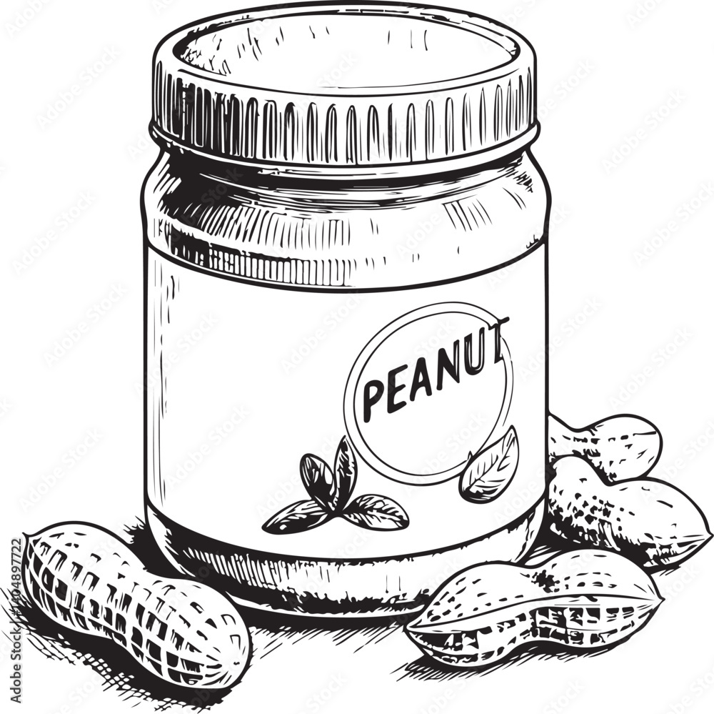 Peanut Butter in Jar Black and White Vector Illustration, Sketch ...