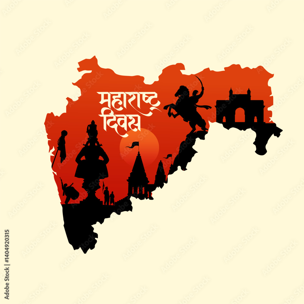 Maharashtra Diwas Calligraphy in Hindi with Maharashtra map vector and ...