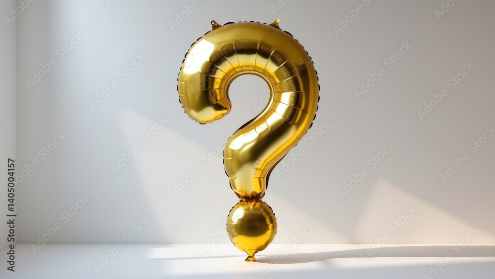 Isolated white background featuring a gold question mark balloon. Stock ...