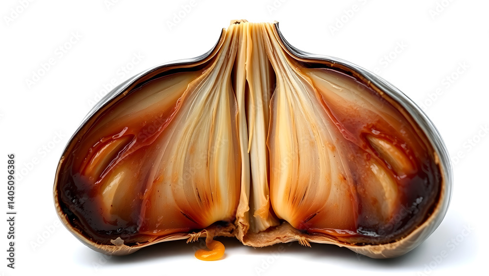 Black Garlic Bulb Cross-Section View Revealing Intense Flavor and ...