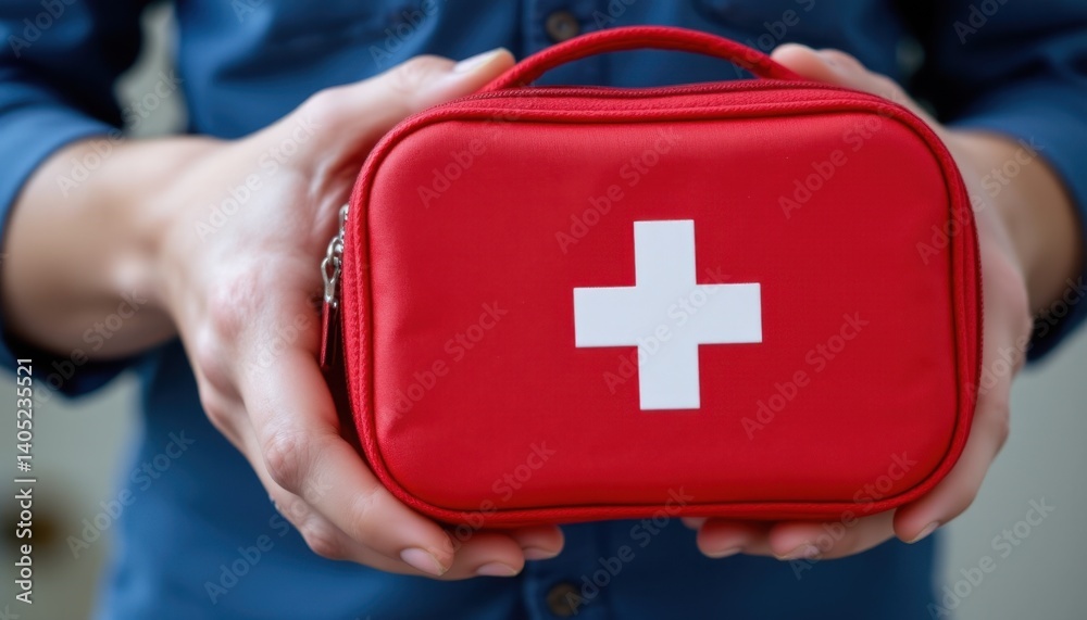 Emergency preparedness action first aid kit home content type close-up ...