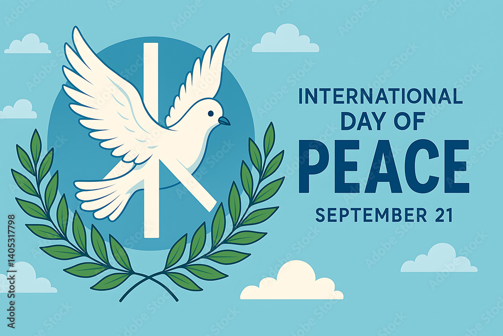 International Day of Peace September 21 illustration with white dove ...