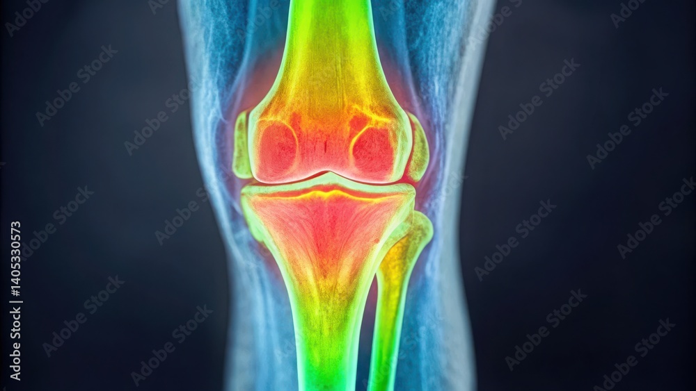 Knee Replacement X-Ray Joint Colorful medical illustration of a knee joint highlighting its ...