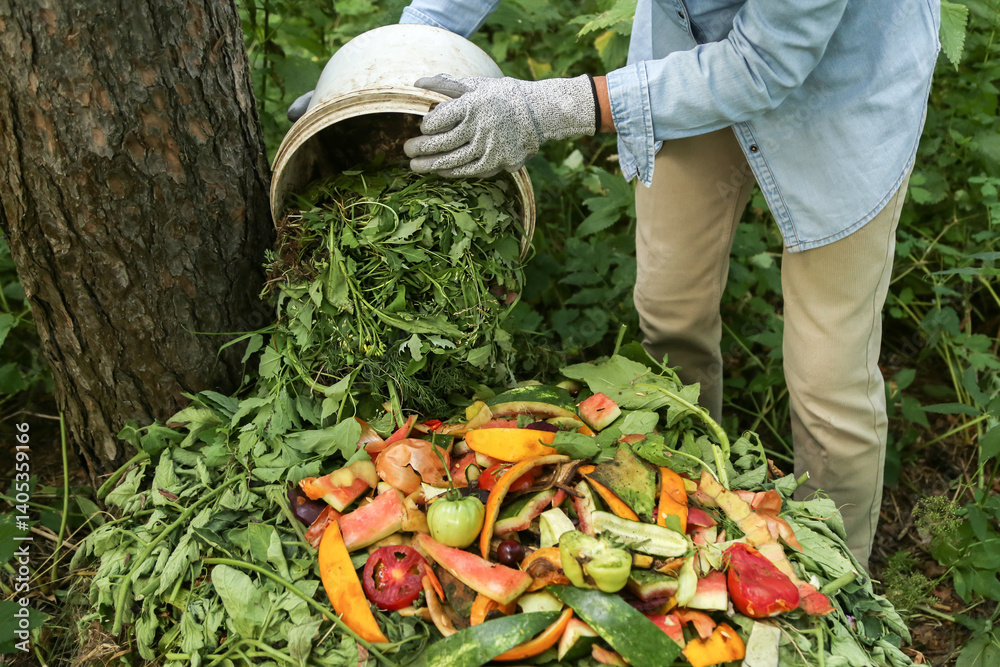 Zero waste, composting concept. Compost heap pile with bio waste ...