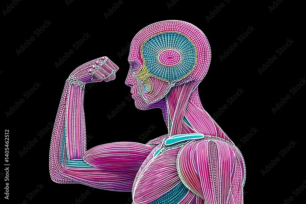 Pixel art human figure with animated skeletal muscles labeled by color ...