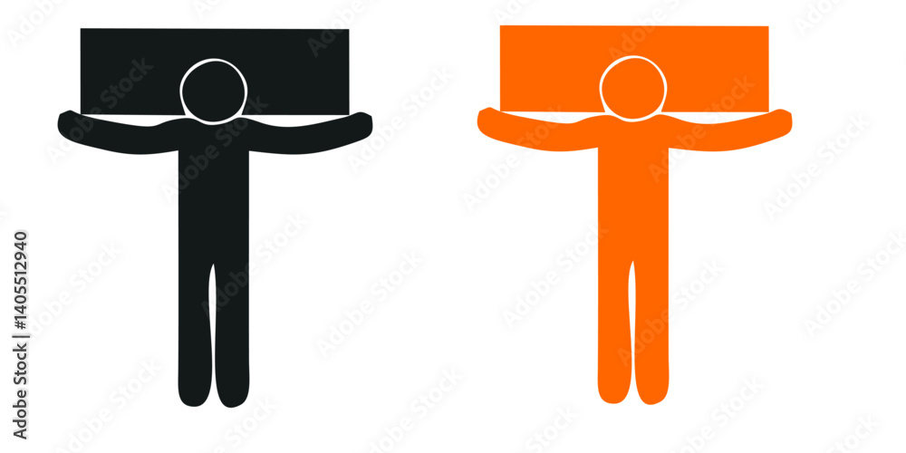 loader icon, man carries boxes, cargo delivery illustration, stick ...