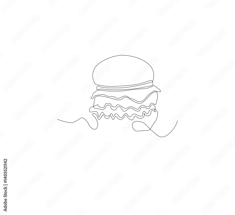 Gambar hamburger dengan satu garis, background putih, Siluet burger ...