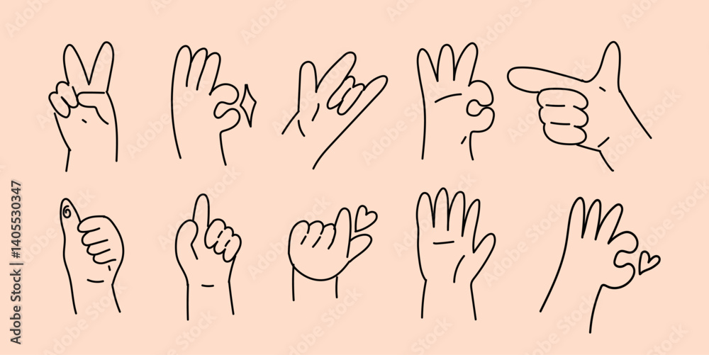 Gestures and hands showing non verbal elements of communication. Ve ...