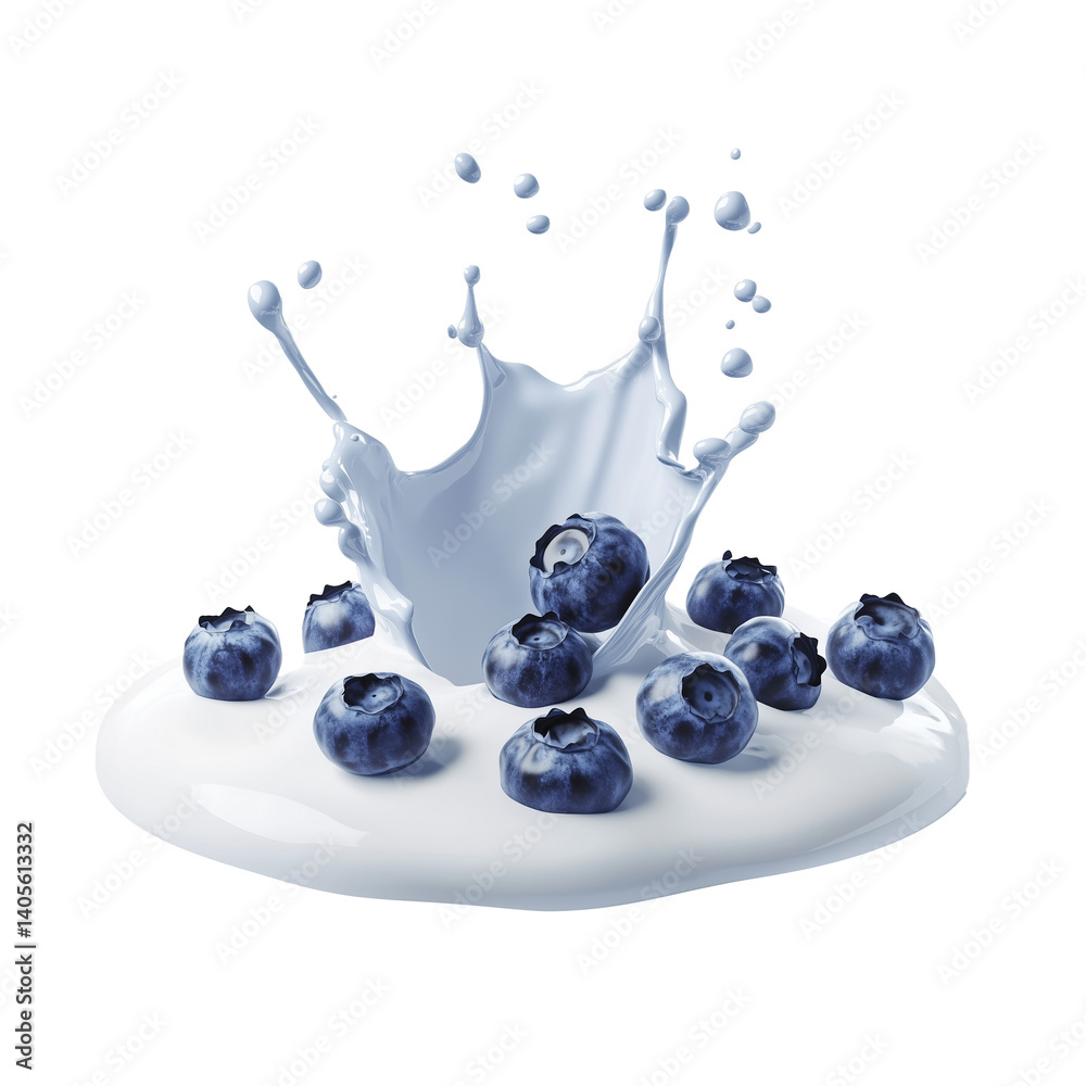 Milk or yogurt splash with blueberry isolated on transparent background ...
