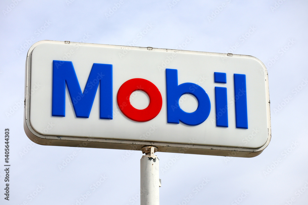 Los Angeles, California – February 27, 2025: MOBIL Gas Station, a Fuel ...