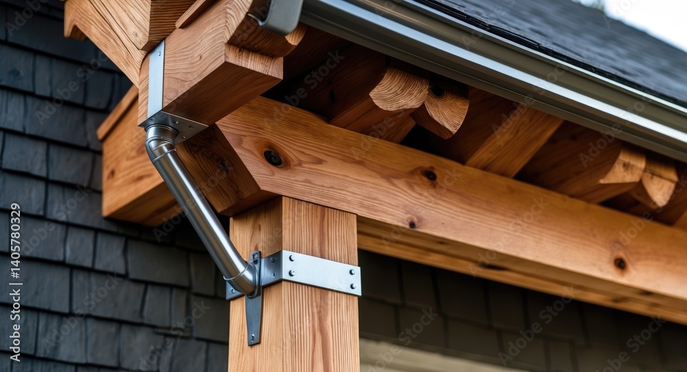 Zoomed-in view of a gutter configuration over a shielded porch with a ...