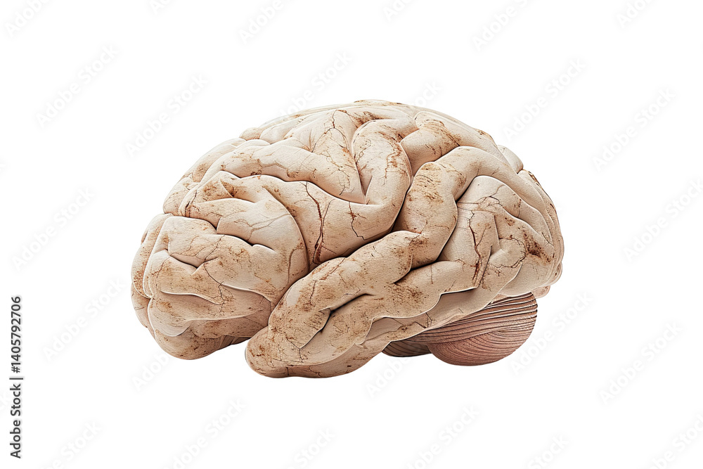 Realistic textured human brain on transparent background, detailed ...